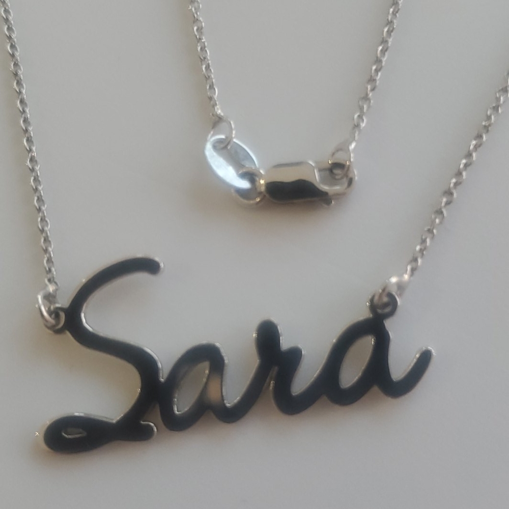 Sterling Silver "Sara" Nameplate With Chain - Gem
